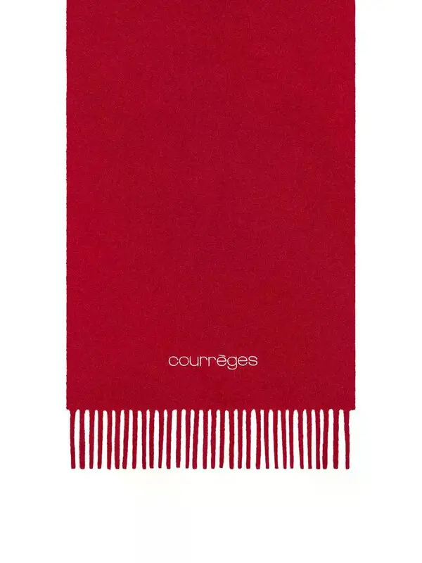 COURREGES Embroidered Fringed Scarf - Red