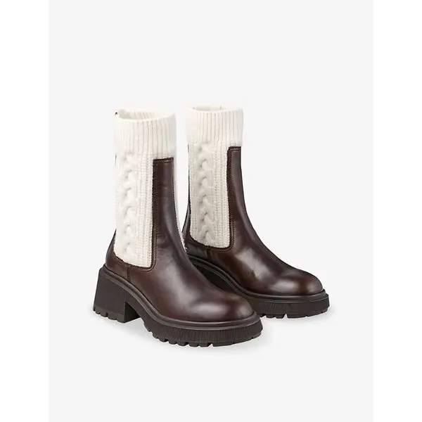 JIMMY CHOO Tamia Knitted And Leather Ankle Boots - Chocolate/latte