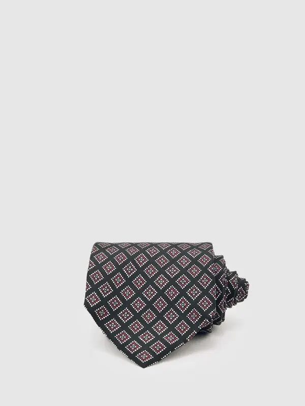 REISS Silk Floral Medallion-print Tie - Charcoal/bordeaux