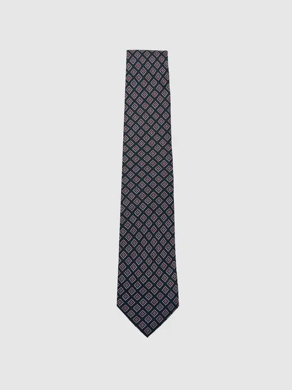 REISS Silk Floral Medallion-print Tie - Charcoal/bordeaux