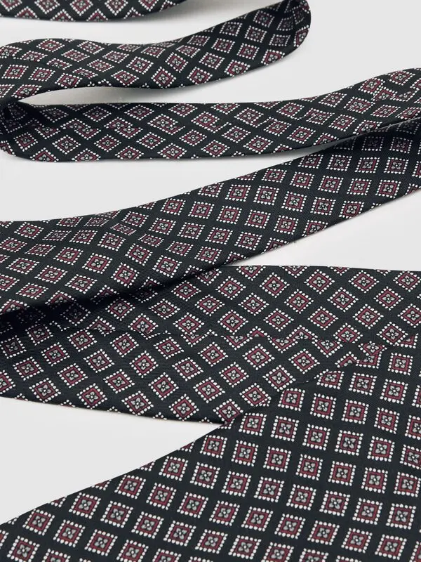 REISS Silk Floral Medallion-print Tie - Charcoal/bordeaux