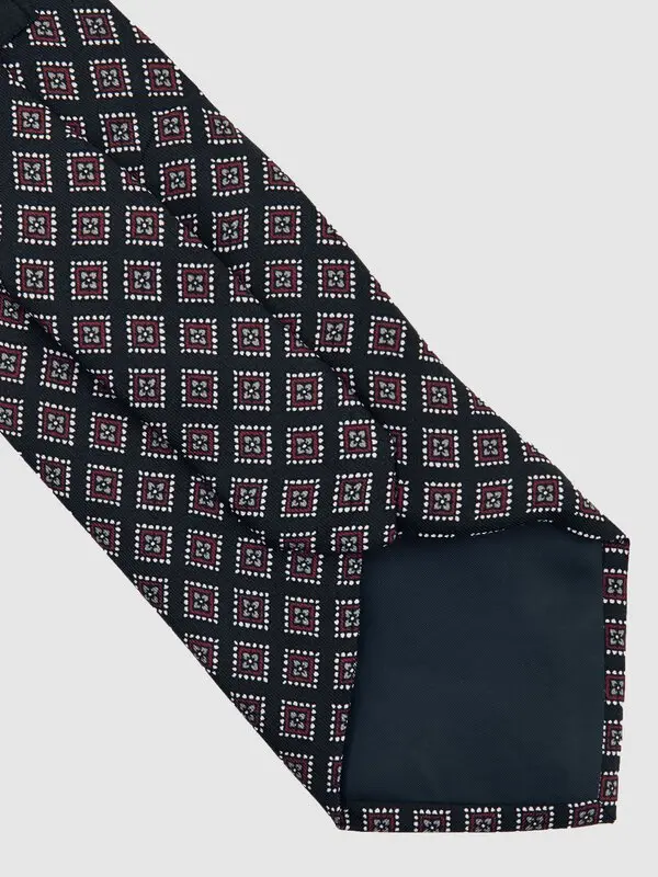 REISS Silk Floral Medallion-print Tie - Charcoal/bordeaux
