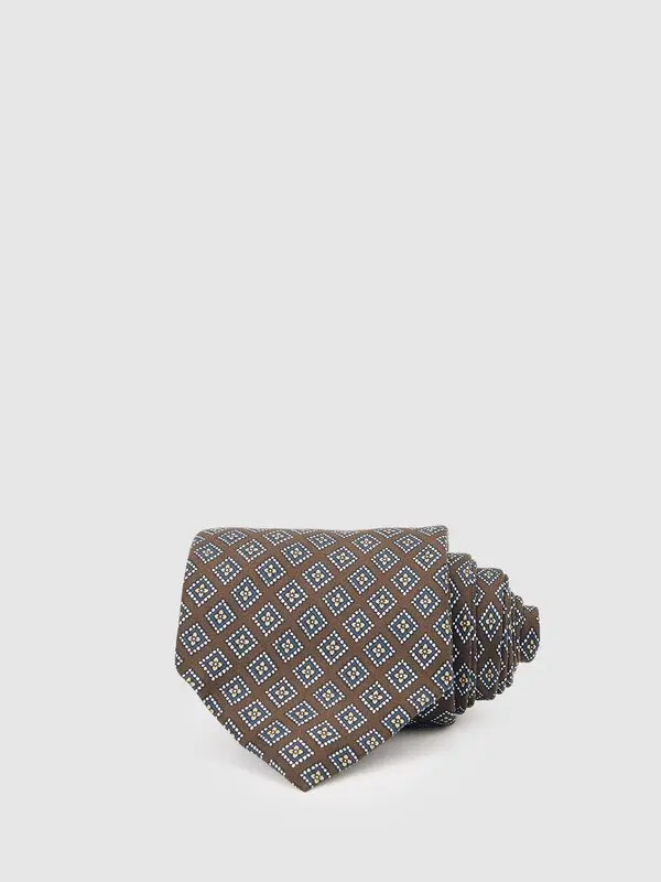 REISS Silk Floral Medallion-print Tie - Chocolate/charcoal