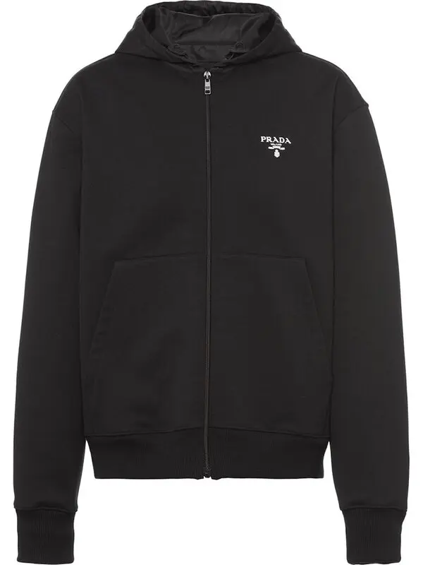 Prada Logo Embroidered Zip-up Hoodie