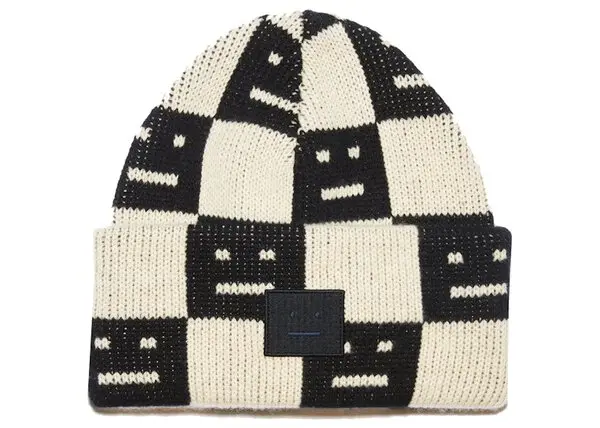 Acne Studios Jacquard Knit Beanie - Black/oatmeal