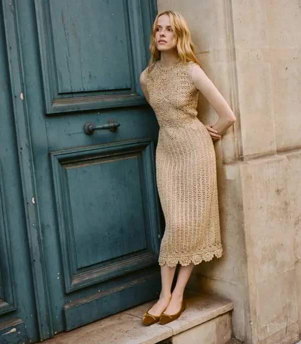 DÔEN Esmina Handknit Midi Dress - Metallic Gold