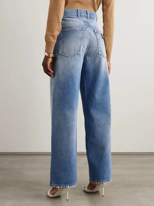 Dolce & Gabbana Crystal-embellished Distressed Straight-leg Jeans - Blue