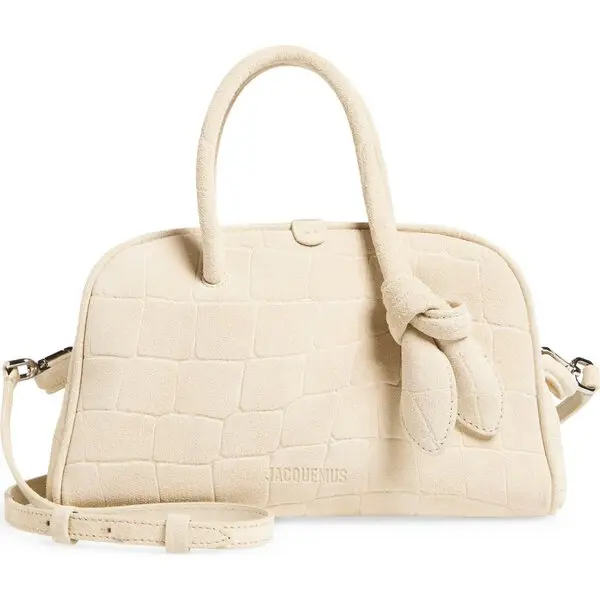 Jacquemus Le Petit Turismo Croc-embossed Suede Bowling Bag - Ivory