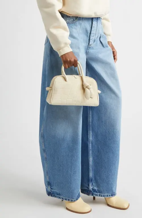 Jacquemus Le Petit Turismo Croc-embossed Suede Bowling Bag - Ivory