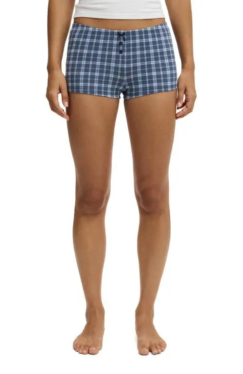 Cotton:on Relaxed Micro Shorts - Steely Blue Heather Check