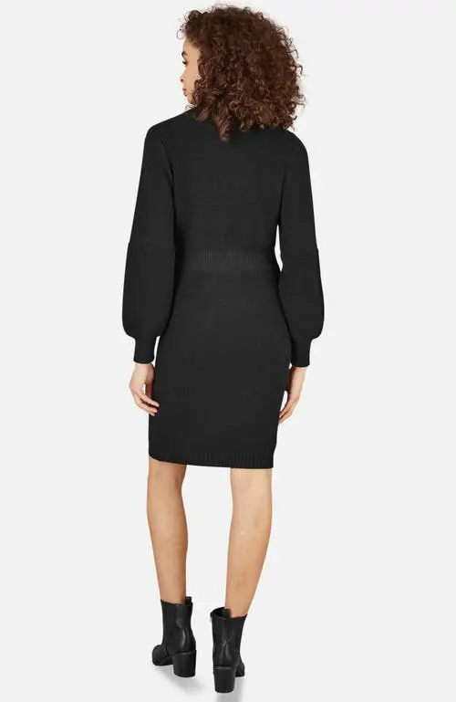 YUMI Roll Neck Knitted Dress With Balloon Sleeves