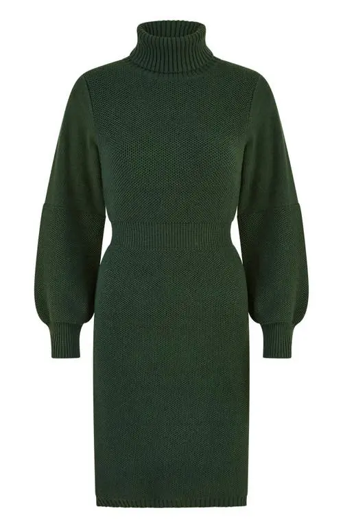 YUMI Roll Neck Knitted Dress - Green