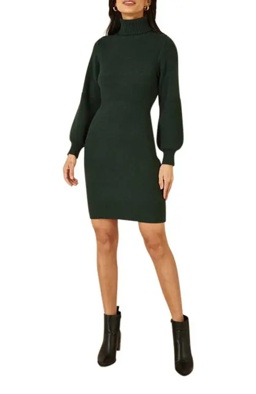 YUMI Roll Neck Knitted Dress - Green