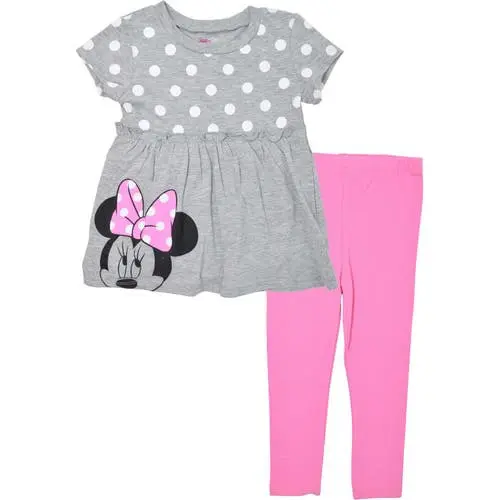 Disney T-shirt And Leggings Set - Heather Grey/pink