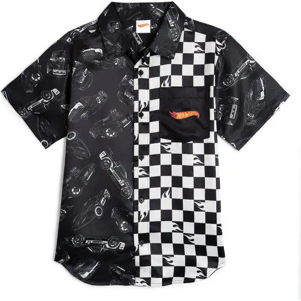 HOT WHEELS Short Sleeve Button Down Shirt - Black /white