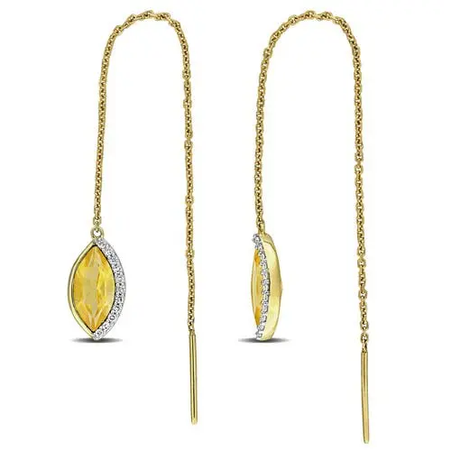 JULIANNA B. 14k Yellow Gold Gemstone And Diamond Threader Earrings - Citrine