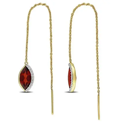 JULIANNA B. 14k Yellow Gold Gemstone And Diamond Threader Earrings - Garnet