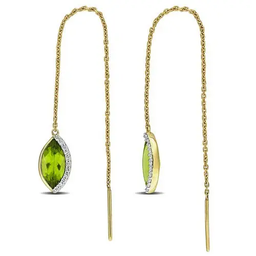 JULIANNA B. 14k Yellow Gold Gemstone And Diamond Threader Earrings - Peridot