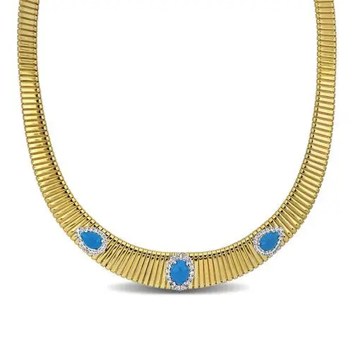 JULIANNA B. Stone & Cubic Zirconia Omega Necklace - Turquoise