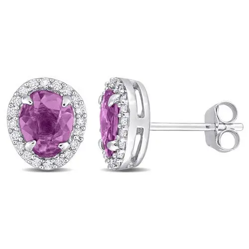 JULIANNA B. Diamond And Sapphire Halo Earrings - Purple Sapphire