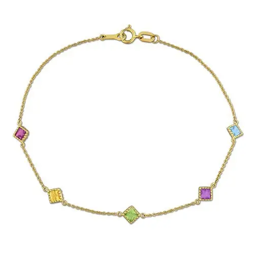 JULIANNA B. 10k Yellow Gold Multi-gemstone Station Bracelet - Square