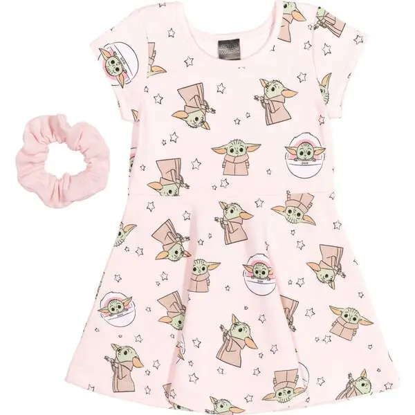 STAR WARS Short Sleeve Skater Dress With Scrunchy - Pink