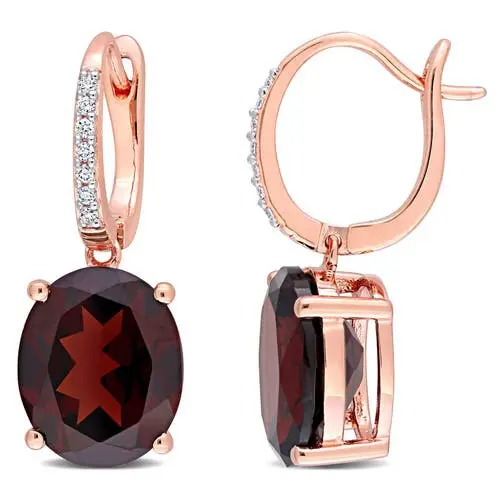 JULIANNA B. Gemstone & Diamond Oval Drop Earrings In 14k Gold - Garnet/rose Gold
