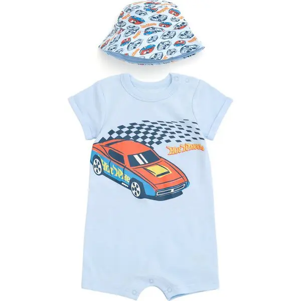 HOT WHEELS Romper And Bucket Sun Hat Set - Blue