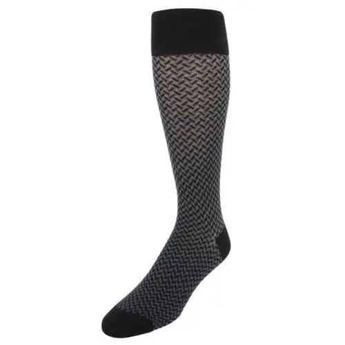 Trafalgar Benoit Herringbone Patterned Merino Wool Socks - Black And Charcoal