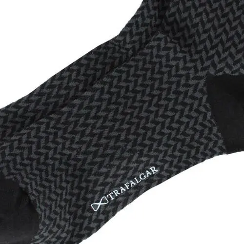 Trafalgar Benoit Herringbone Patterned Merino Wool Socks - Black And Charcoal