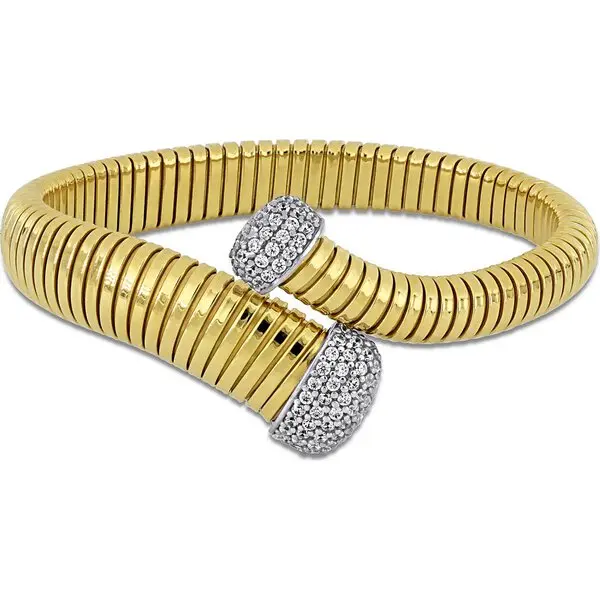 JULIANNA B. Cubic Zirconia Bypass Bangle Bracelet - Yellow-plated