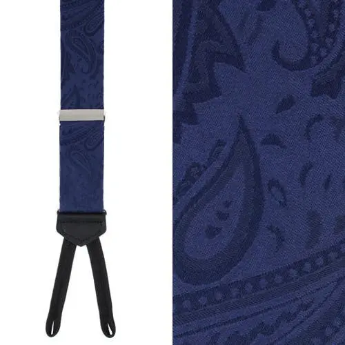 Trafalgar Banbury Paisley Silk Suspenders - Navy Blue
