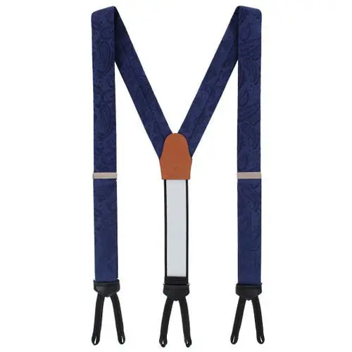 Trafalgar Banbury Paisley Silk Suspenders - Navy Blue