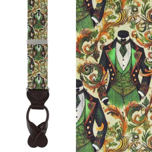 Trafalgar Shall We Dance Silk Novelty Button End Suspenders - Green