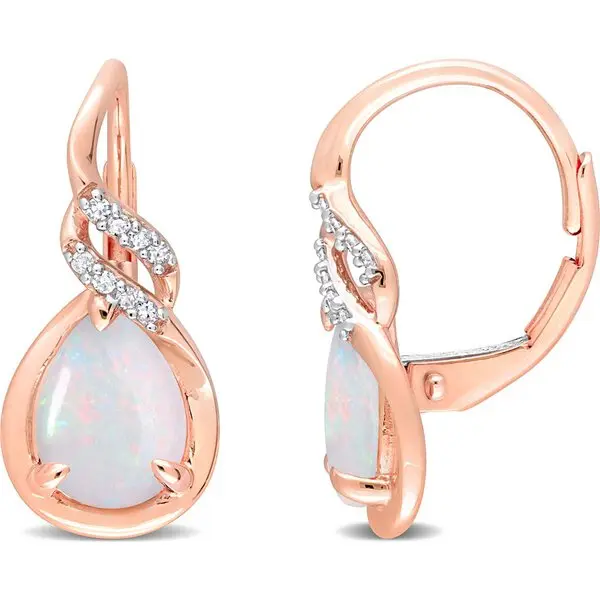 JULIANNA B. 10k Gold Opal And Diamond Leverback Earrings - 10k Rose Gold