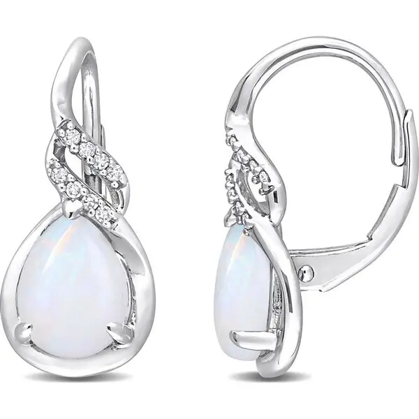 JULIANNA B. 10k Gold Opal And Diamond Leverback Earrings - 10k White Gold