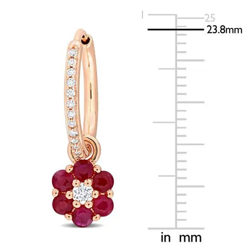JULIANNA B. 10k Gold Gemstone And Diamond Floral Drop Huggie Earrings