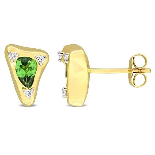 JULIANNA B. 14k Yellow Gold And Diamond Stud Earrings - Tsavorite