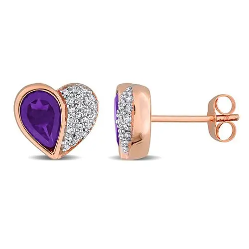 JULIANNA B. 10k Gemstone & Diamond Heart Earrings - Amethyst/rose Gold