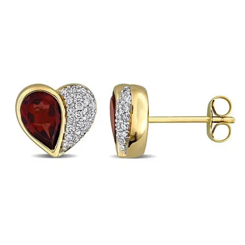 JULIANNA B. 10k Gemstone & Diamond Heart Earrings - Garnet
