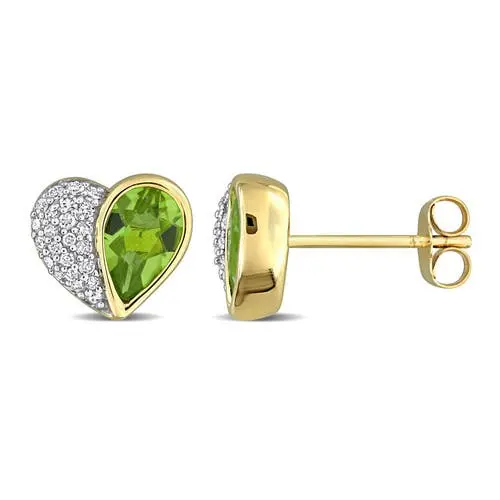 JULIANNA B. 10k Gemstone & Diamond Heart Earrings - Peridot