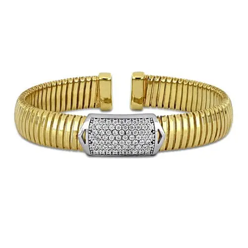 JULIANNA B. Cubic Zirconia Cluster Omega Bangle Bracelet - Yellow-plated