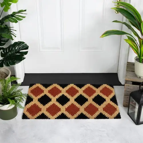 NORTHLIGHT Diamond Pattern With Cream Accent Autumn Doormat 18" X 30