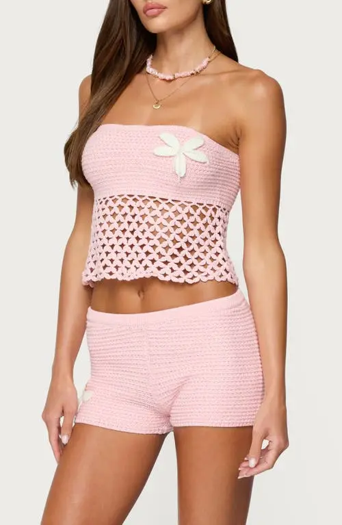 EDIKTED Tahna Flower Crochet Strapless Top