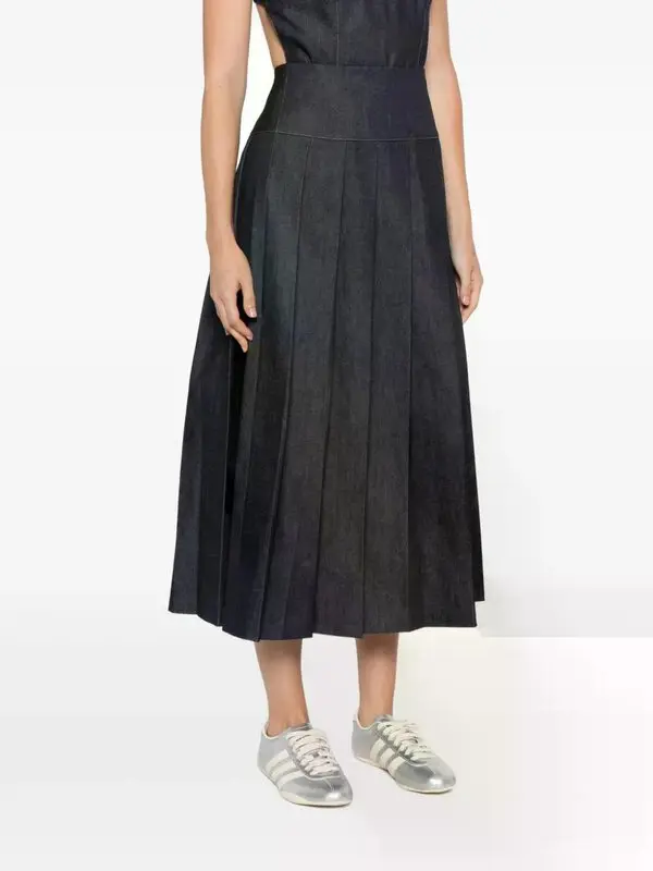 ALFIE Plissé-effect Denim Midi Skirt