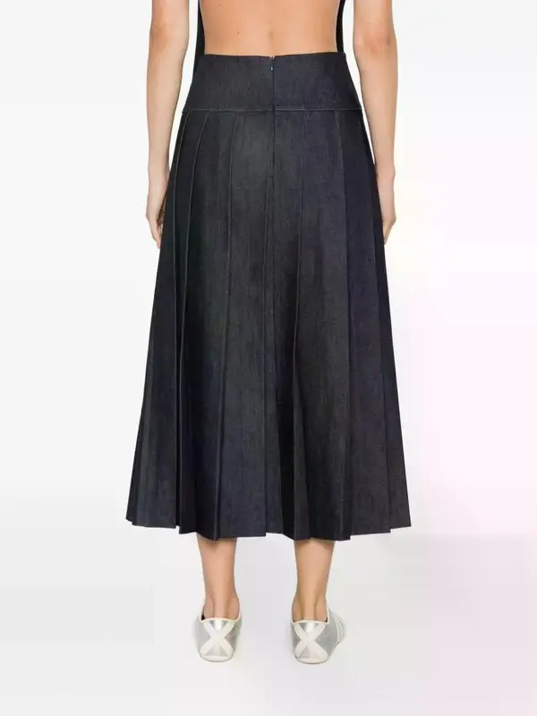 ALFIE Plissé-effect Denim Midi Skirt