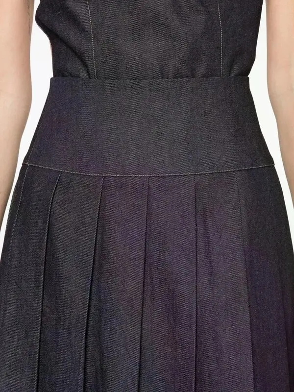 ALFIE Plissé-effect Denim Midi Skirt