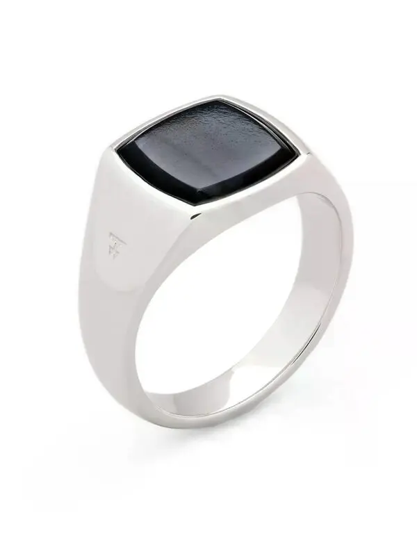 Tom Wood Recycled Sterling Blue Hawk Eye Signet Ring - Silver