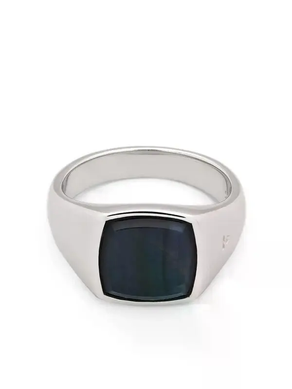 Tom Wood Recycled Sterling Blue Hawk Eye Signet Ring - Silver