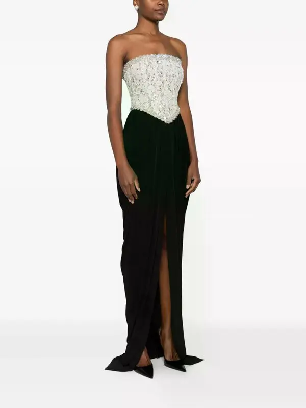 NISSA Strapless Lace Panelled Gown